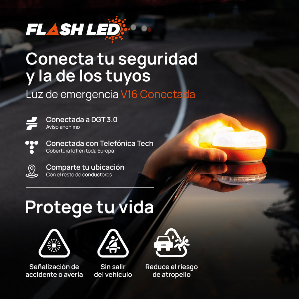 Señal de Emergencia V16 Homologada por DGT con Geolocalización – FlashLED